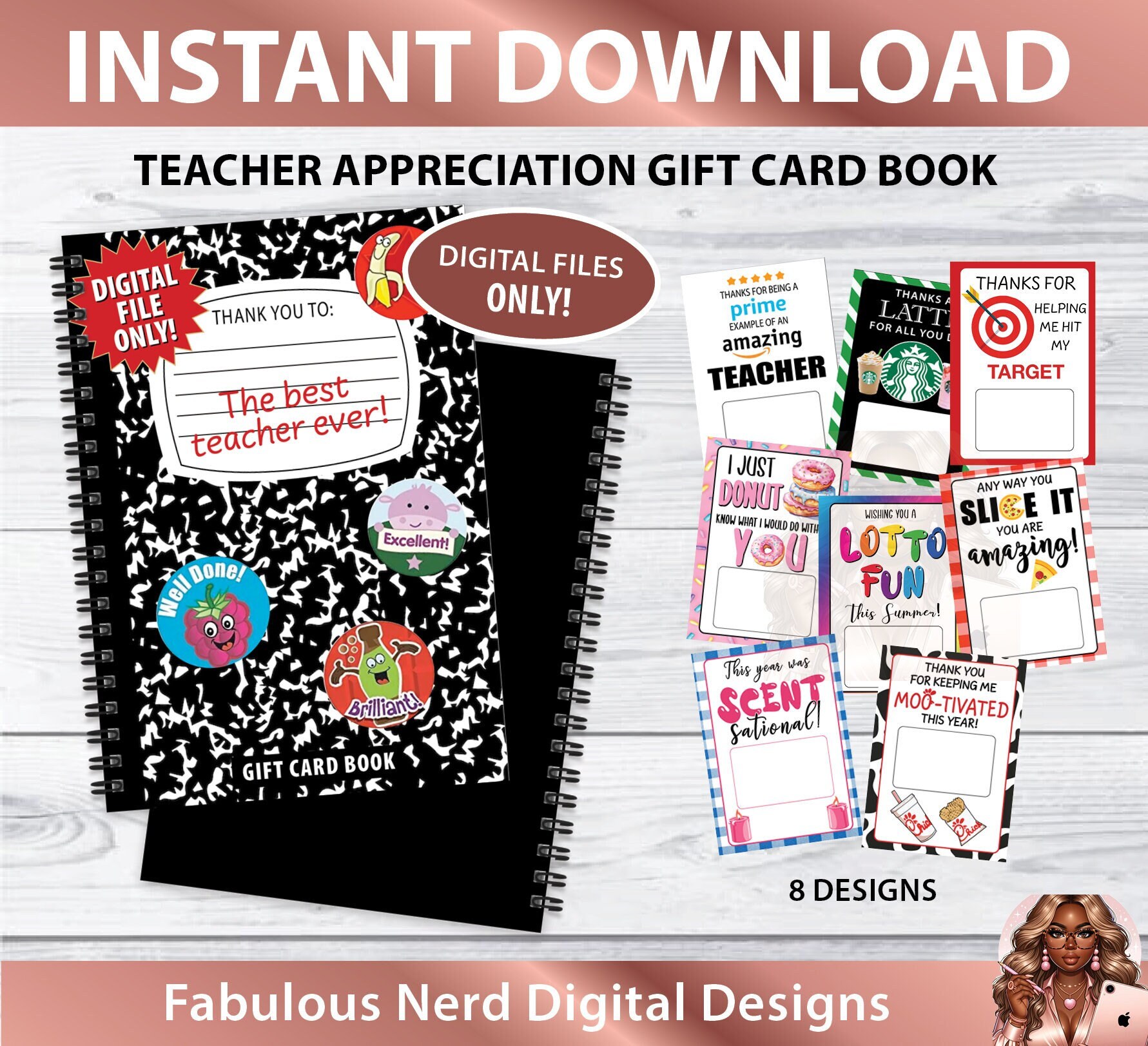Printable Teacher's Appreciation Gift Card Book/bundle PDF/PNG/JPG - Etsy