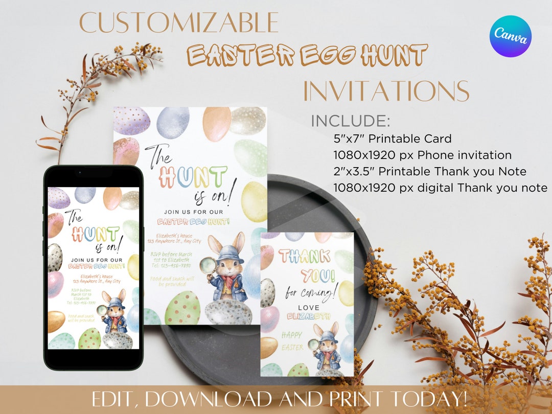 Editable Easter Egg Hunt Invitation Template, Printable and Digital ...