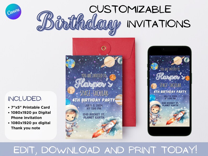 Customizable Party Planet Birthday Invitation: Digital and Printable - Etsy