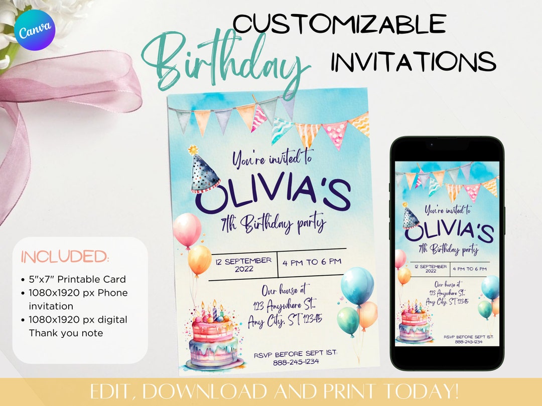Customizable Festive Birthday Invitation: Printable and Digital. - Etsy