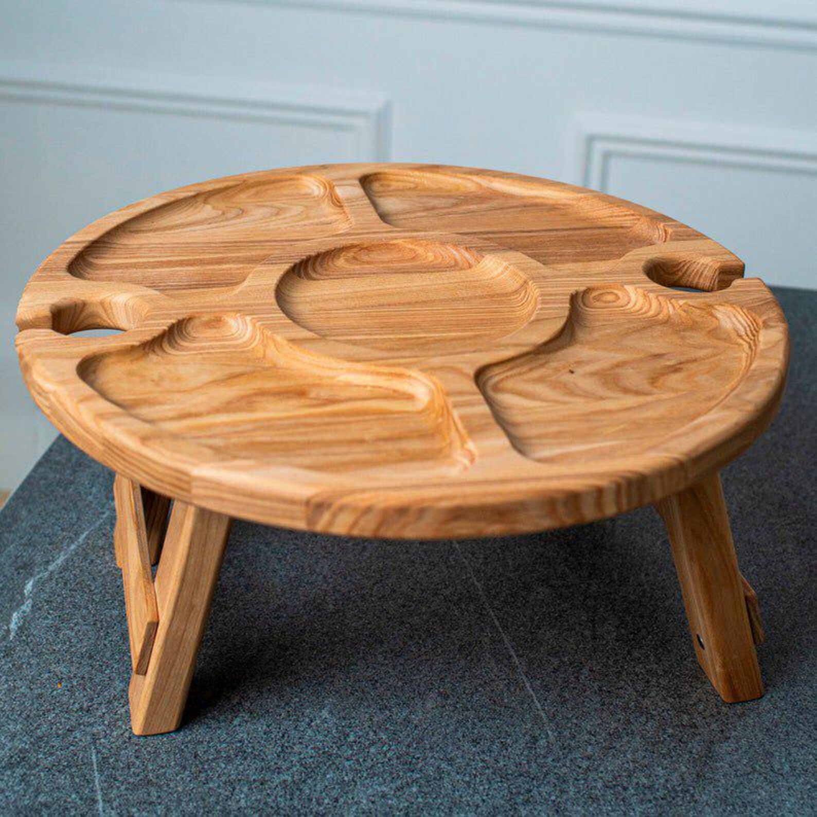 Wine Picnic Table Cheese Board Wooden Charcuterie Outdoor Entertaining ...
