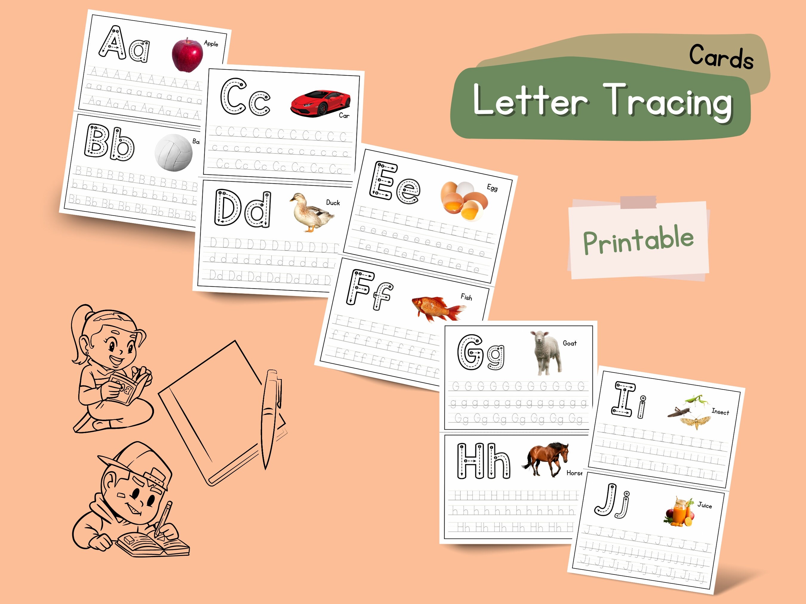 26 ABC Phonics Tracing Cards, Handwriting Practice Worksheet, Alphabet ...