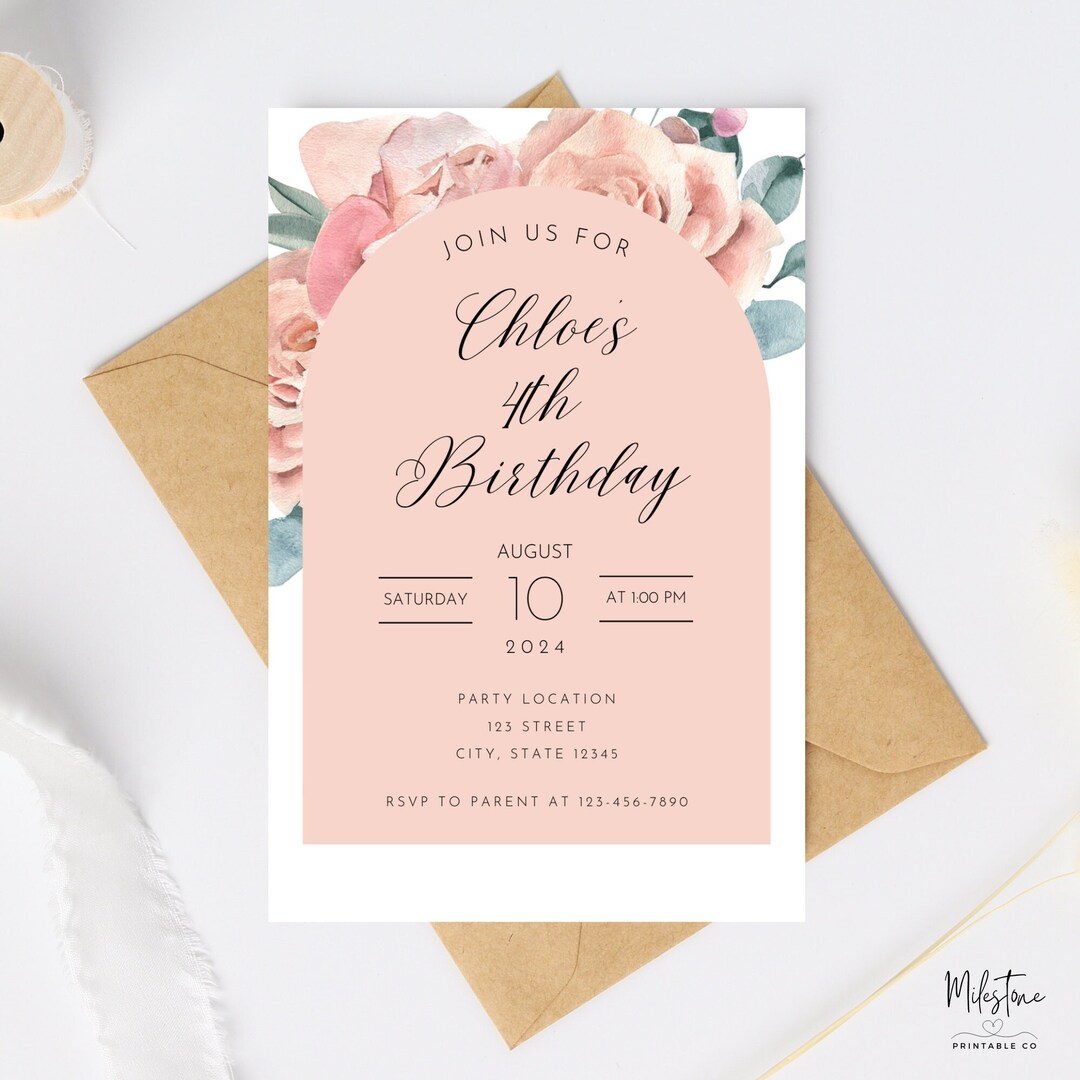 Floral Birthday Party Invitation | Flower | Girl | Editable Digital ...