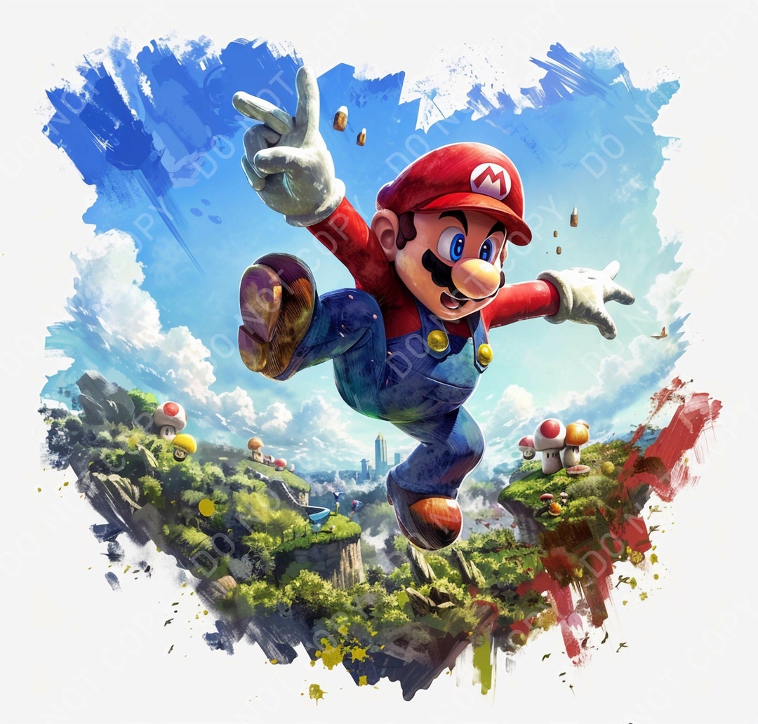 5x Super Mario PNG Watercolor Digital Art Collection Mario Clipart ...