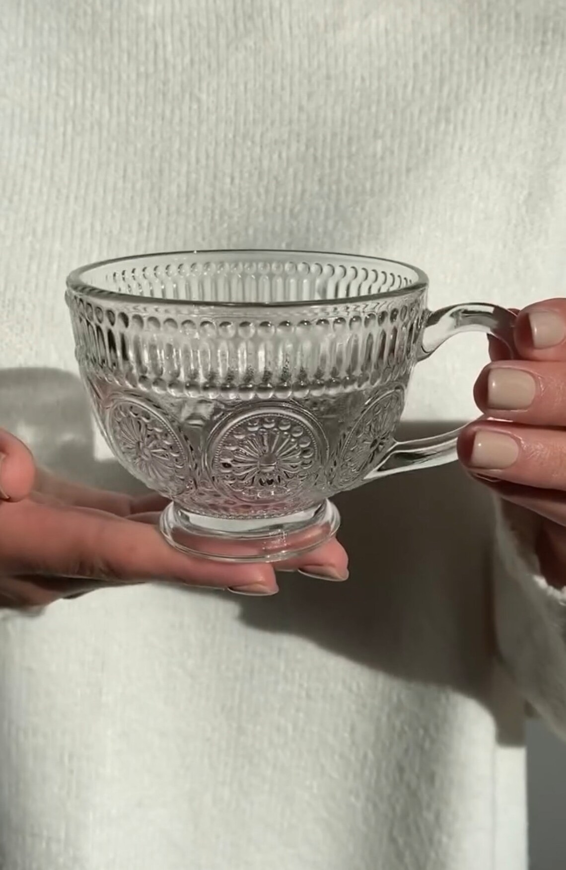 Elegant Glass Tea Cup | Vintage Style Coffee Mug | Embossed Glass Cup ...