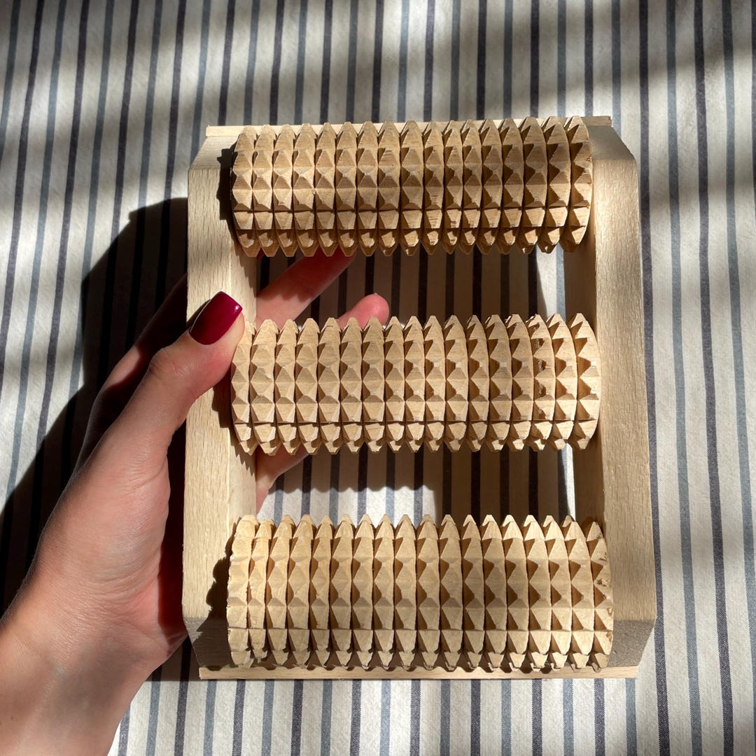 Handmade Wooden Foot Massager, 3-roller Reflexology Tool, Natural Beech ...