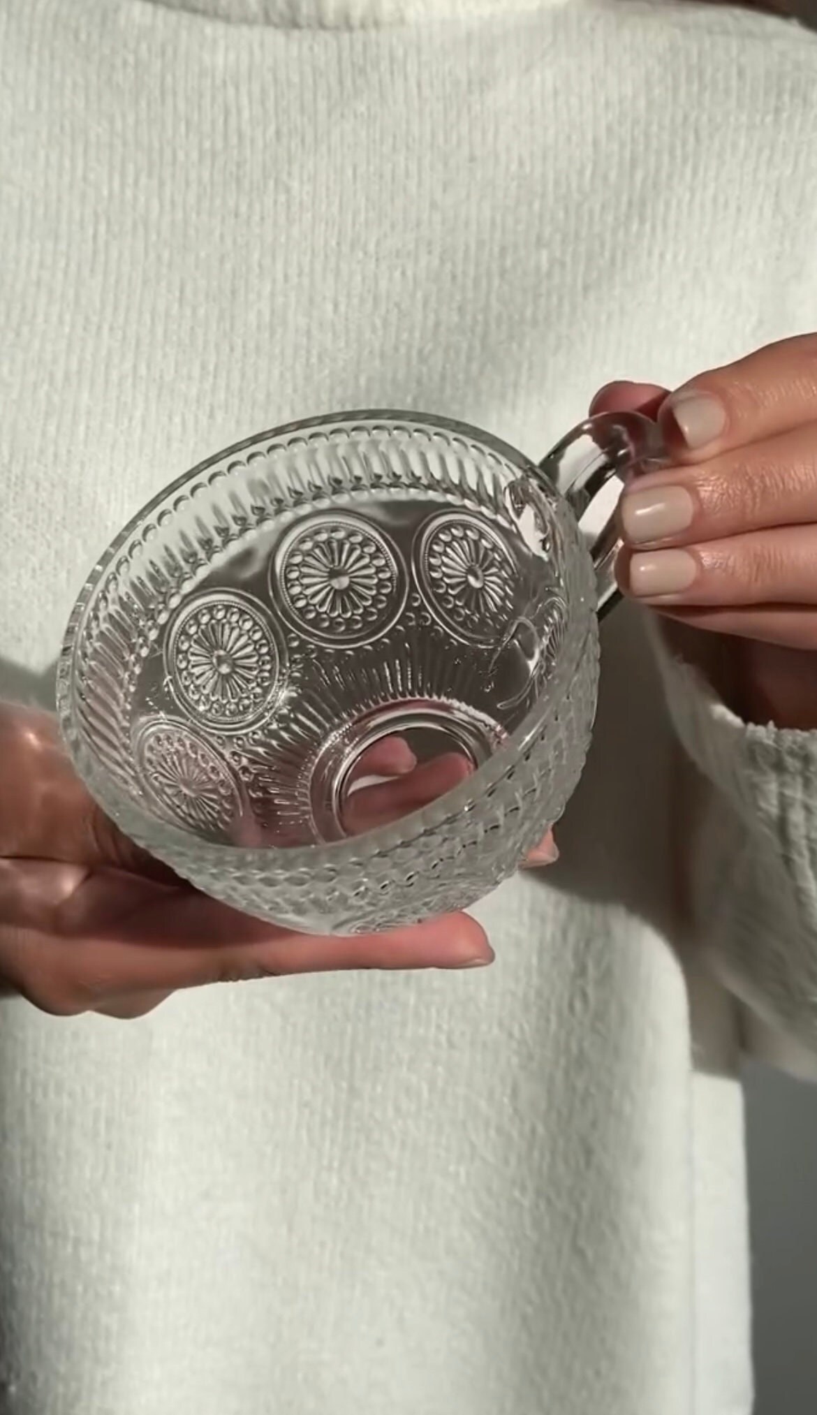 Elegant Glass Tea Cup | Vintage Style Coffee Mug | Embossed Glass Cup ...