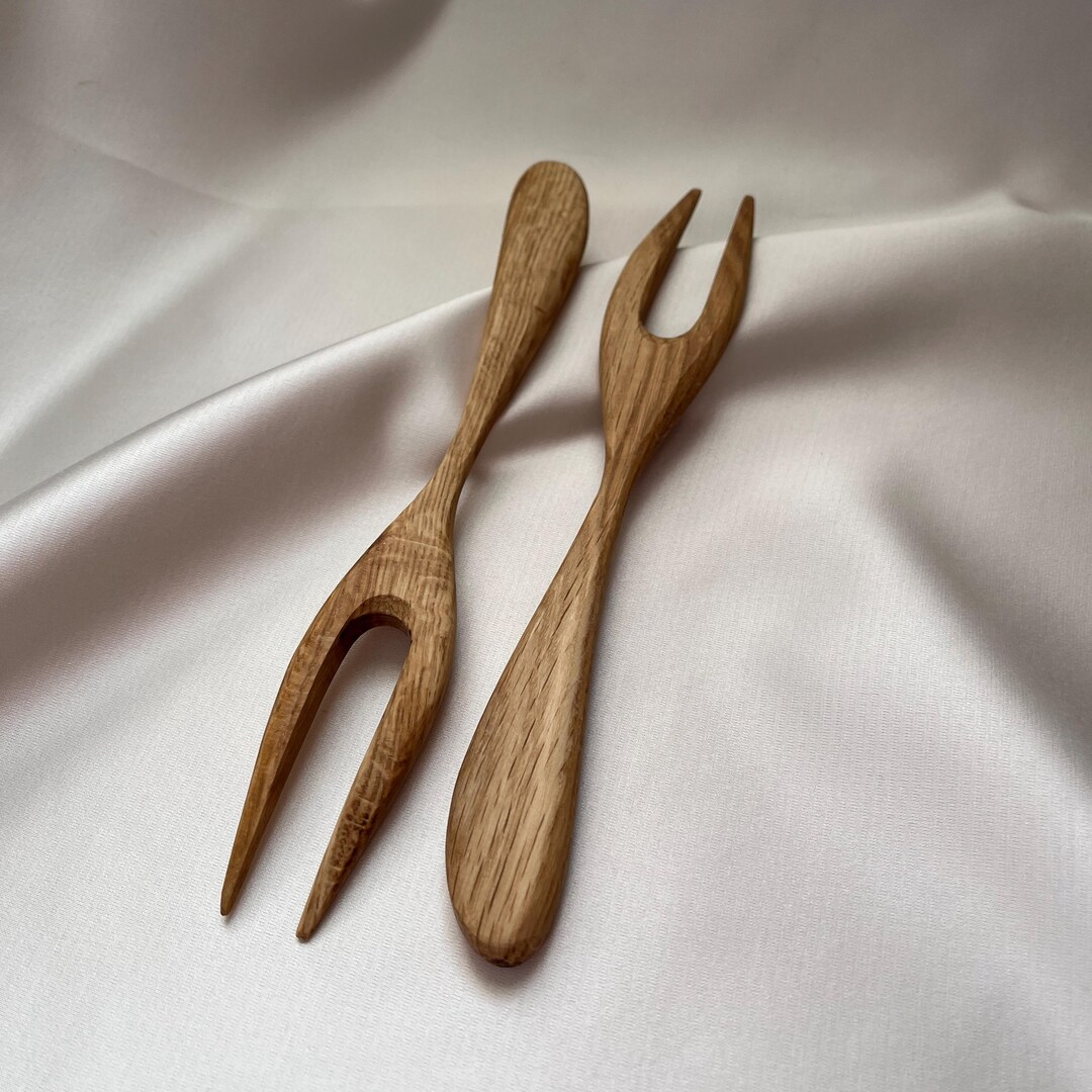 Handmade Wooden Fork, Oak Two-prong Fork for BBQ & Kitchen, Barbecue ...