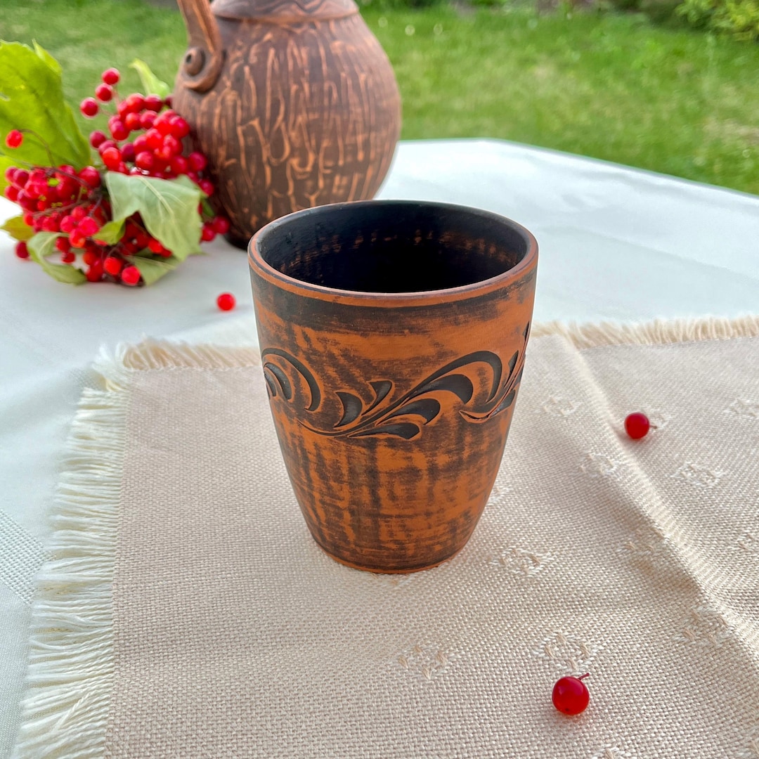 Traditional Clay Cup, Handmade Rustic Pottery Glass, Red Clay Mug for ...