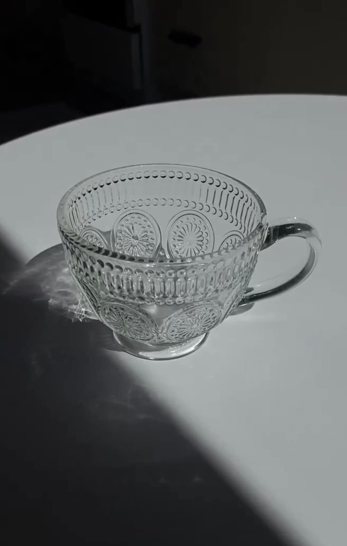 Elegant Glass Tea Cup | Vintage Style Coffee Mug | Embossed Glass Cup ...