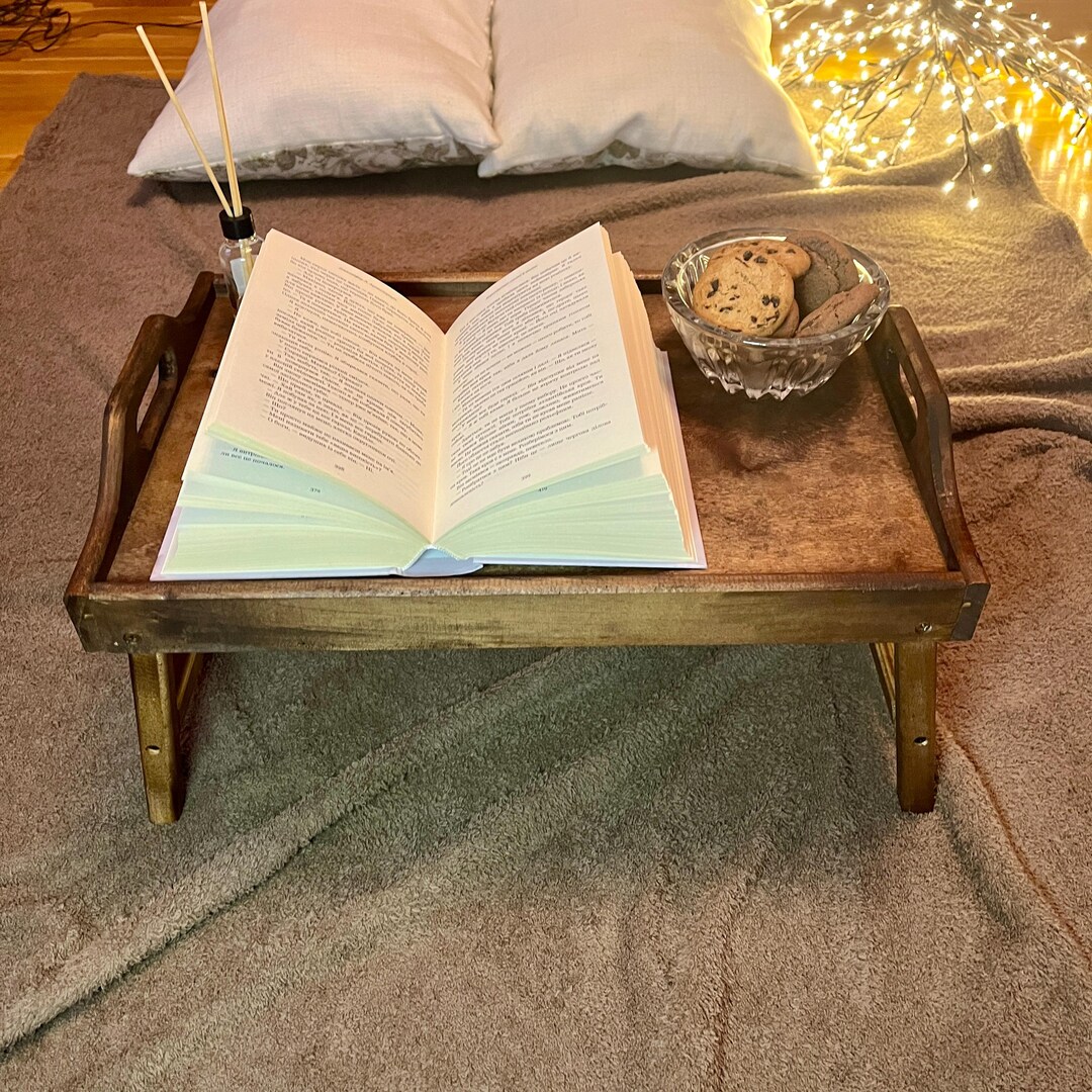 Wooden Bed Tray Table With Foldable Legs Breakfast Table in Bed ...