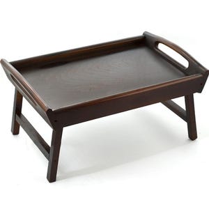 Wooden Breakfast Tray Table With Folding Legs, Laptop Bed Desk, Dark ...