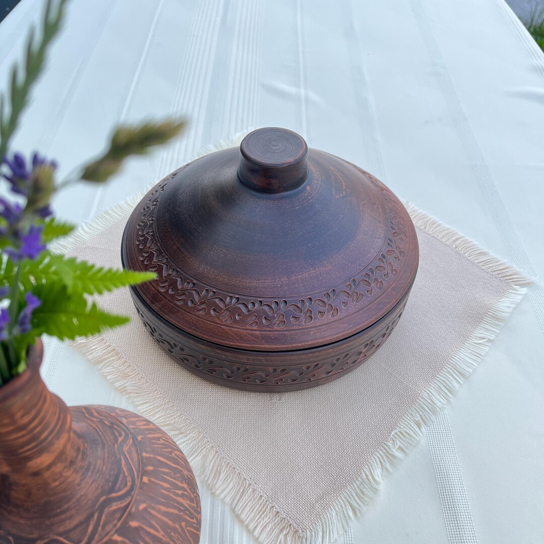 Handmade Clay Casserole Dish, Red Clay Roasting Pan, Traditional ...