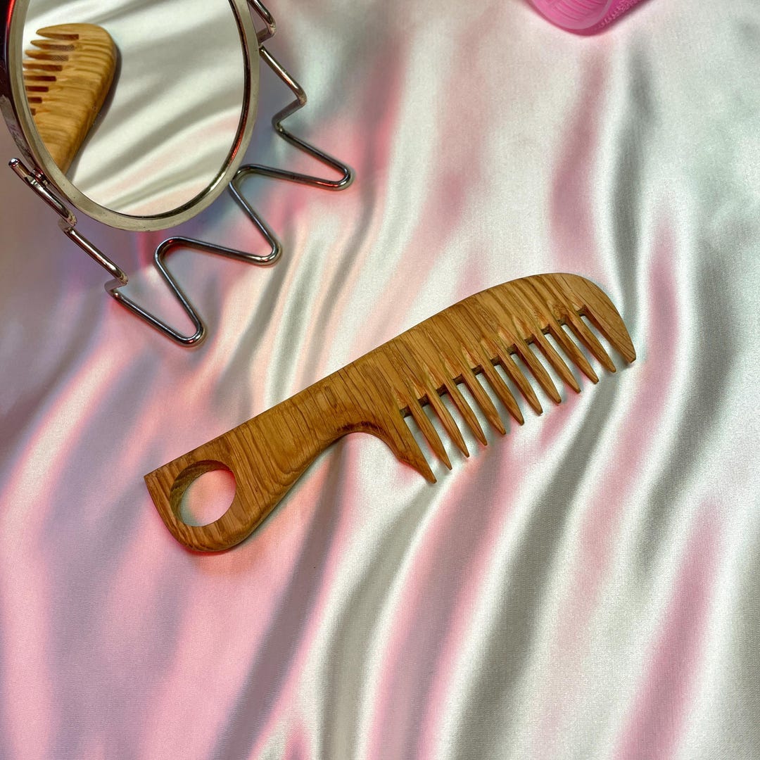 Wide Tooth Oak Wood Comb, Wooden Hair Detangler for Curly Hair, Natural ...