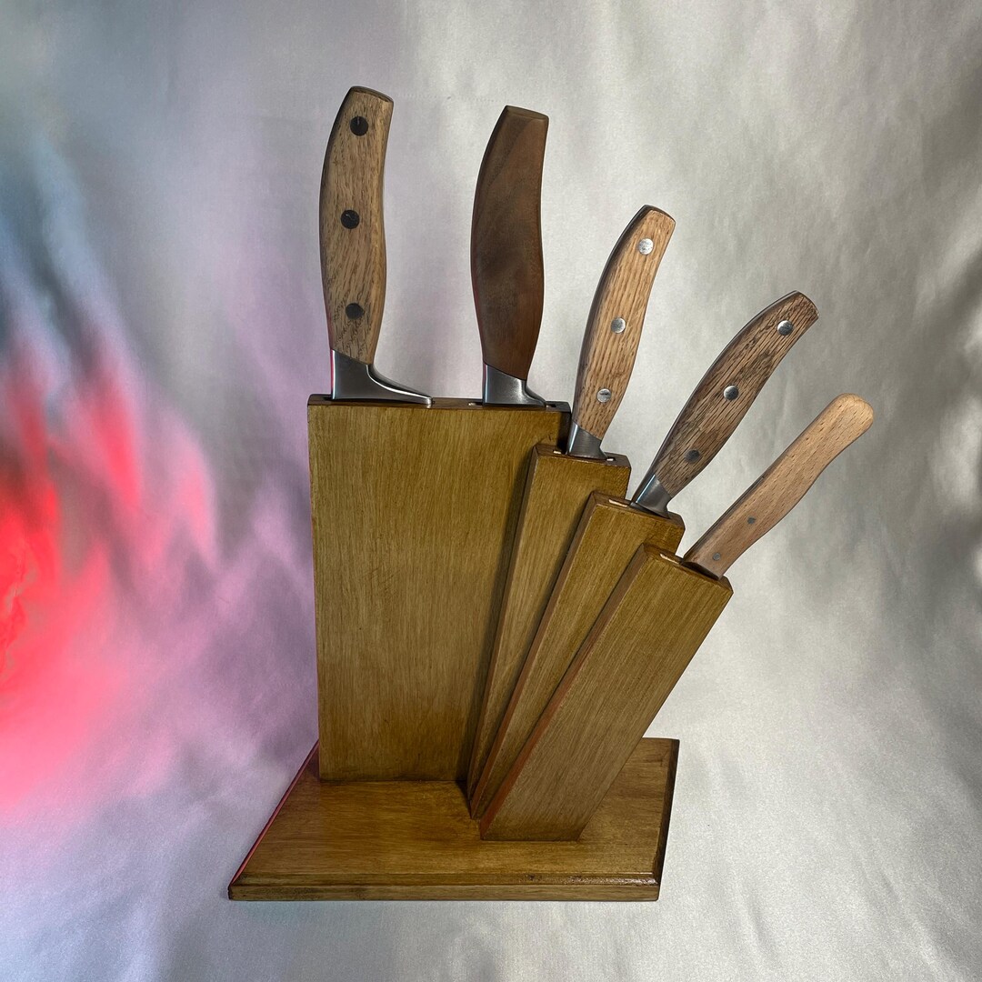 Wooden Knife Block Holder, Modern Knife Block, Compact Knife Organizer ...