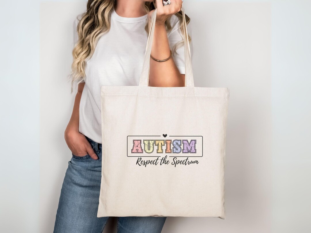 Autism Acceptance Tote Bag, Rainbow Varsity Font, Respect the Spectrum ...