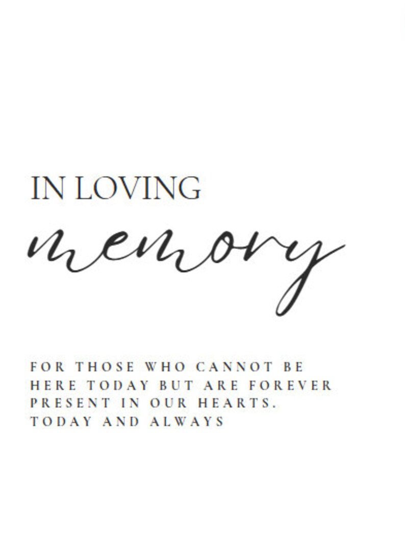 In Loving Memory Wedding Sign - Print - Wedding - Memorial Printable ...