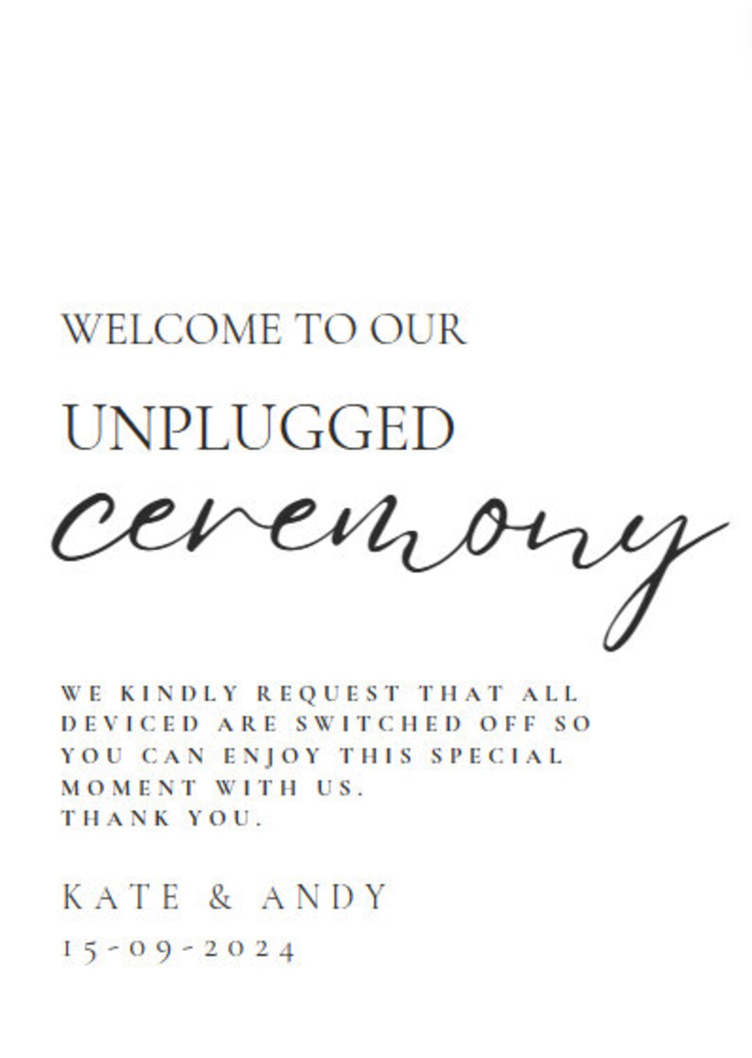 Printable Unplugged Wedding // Wedding Unplugged Sign // Unplugged ...