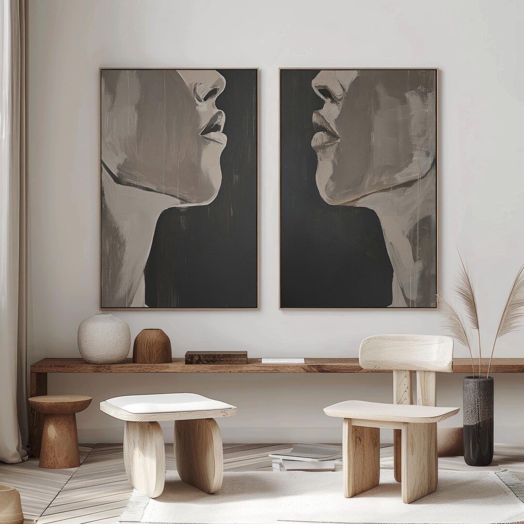 Wabi-sabi Abstract Art Set of 2: Minimalist Human Figures, Beige and ...