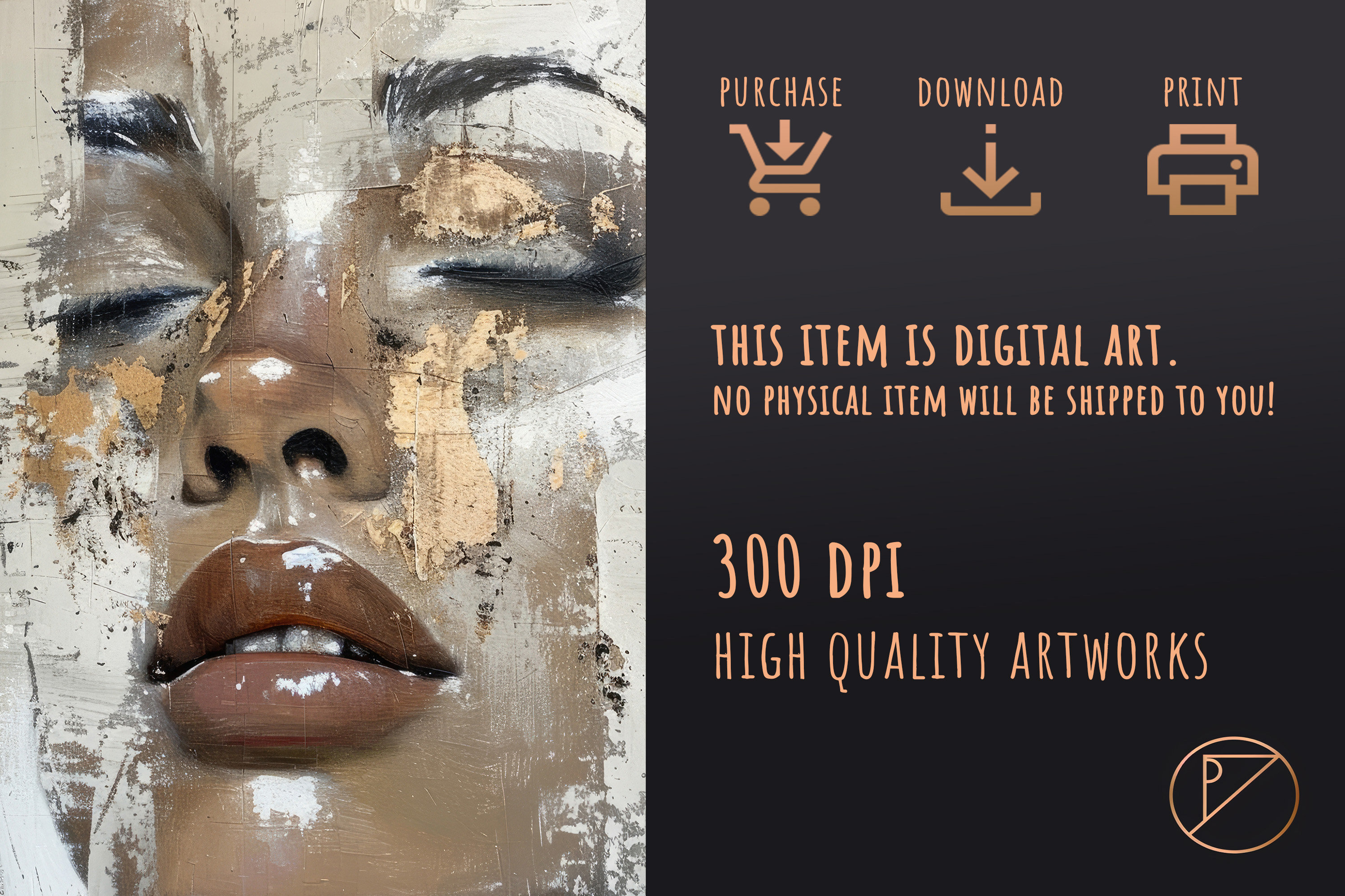 Abstract Woman Face Oil Painting, Neutral Modern Wall Art (digital ...