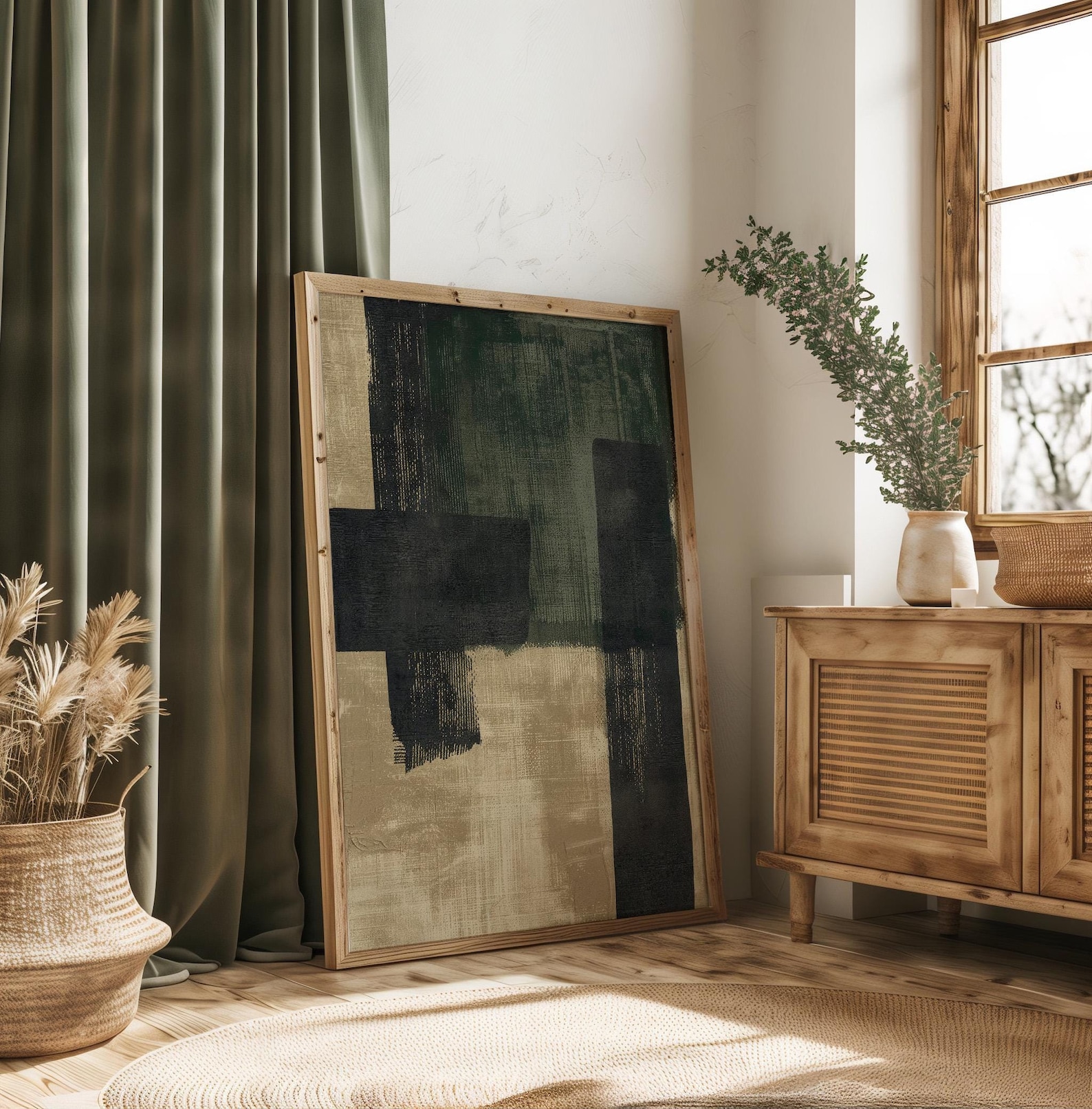 Japandi Design, Wabi Sabi Wall Art, Green Beige Abstract Art, Neutral ...