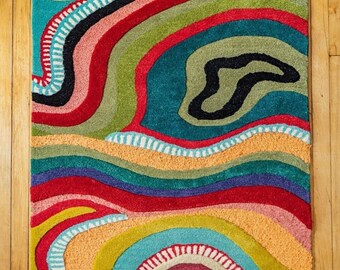 Colorful River Rug Vibrant Hand-tufted Wool Area Rug for Aesthetic ...