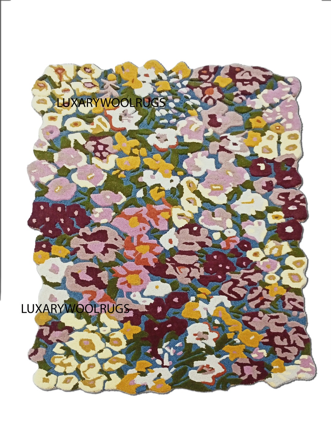 Pink Floral Tufted Area Rug, Cassia Hand-tufted Wool Handmade Area Rug ...