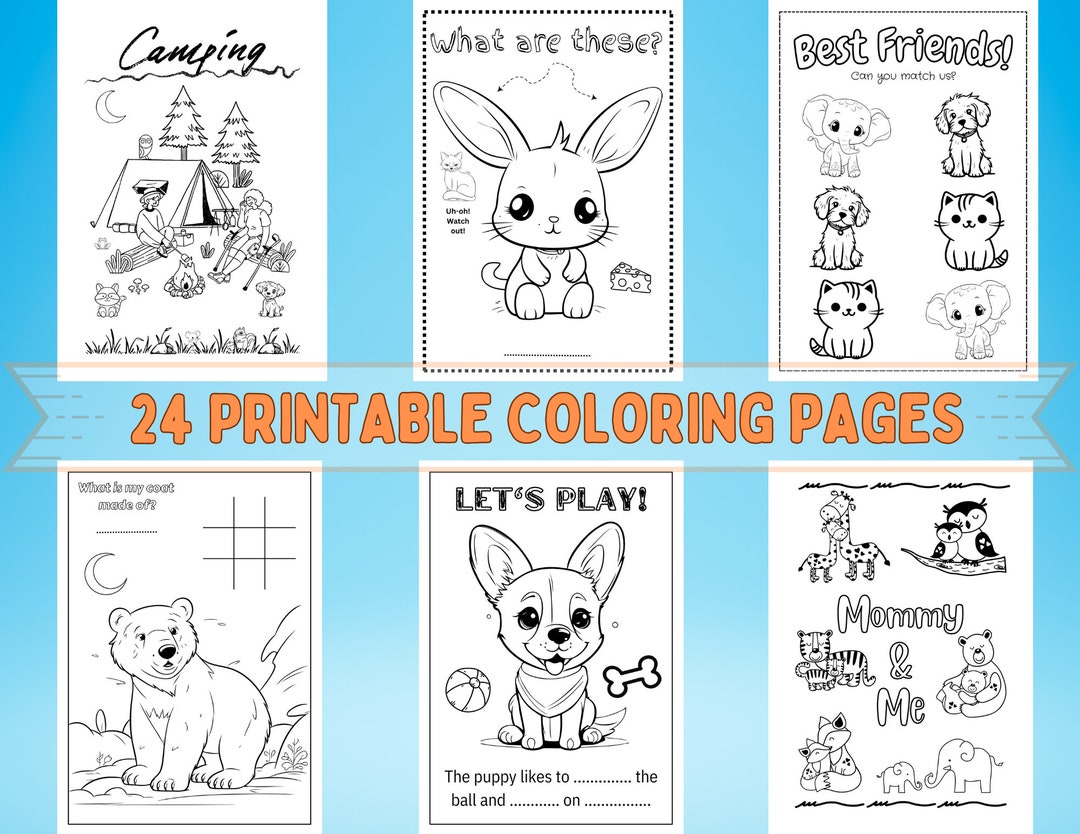 24 Printable Activity Pages for Kids, Coloring Pages, Unique Designs - Etsy