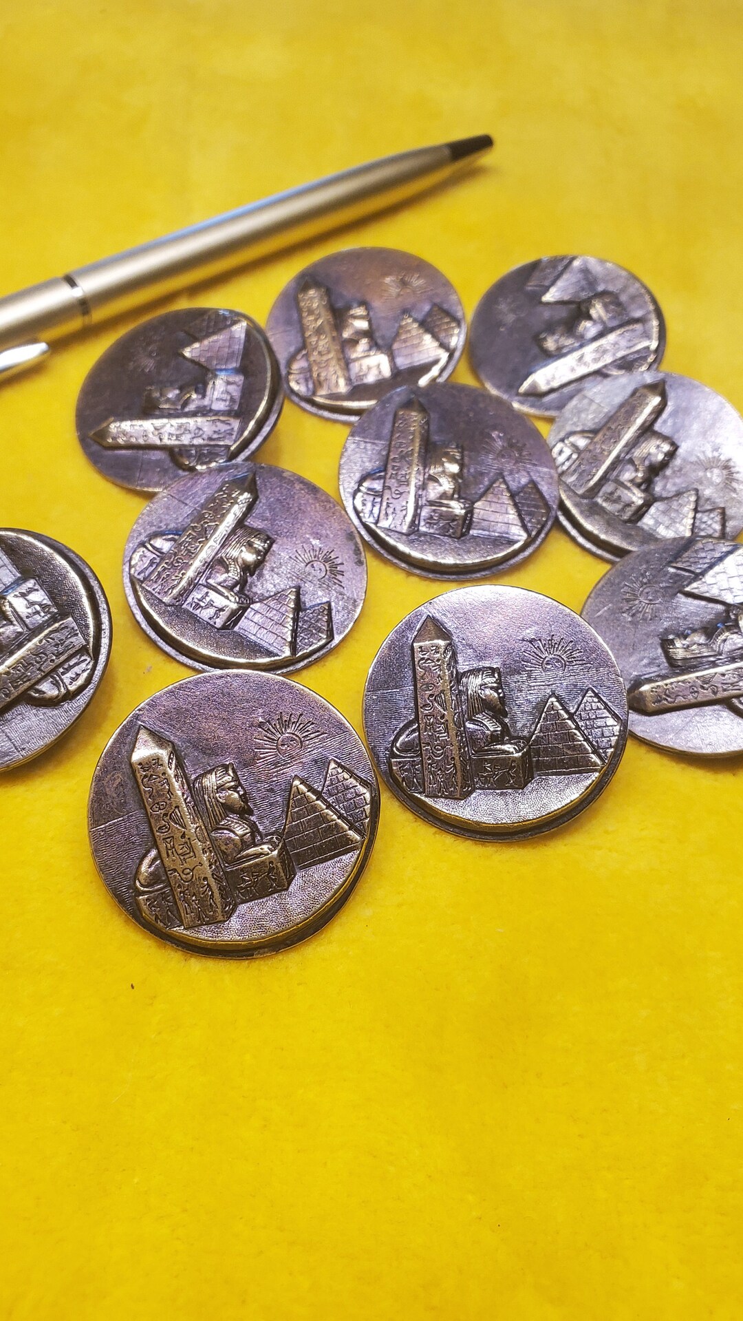 Ten Egyptian-motif Picture Buttons Sphynx Pyramids Obelisk ...