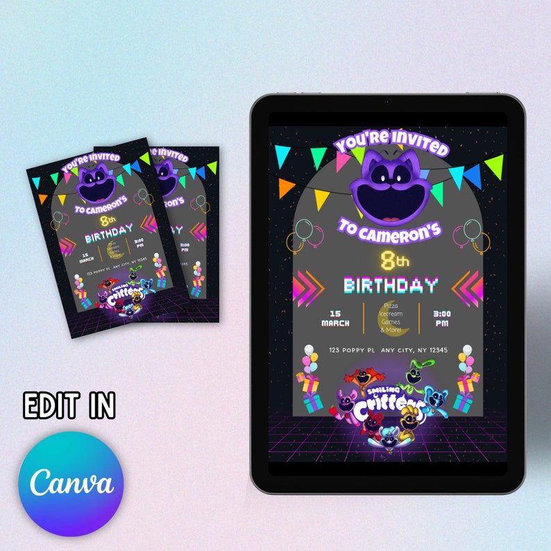Smiling Critters, Poppy Playtime, Editable Printable Birthday ...