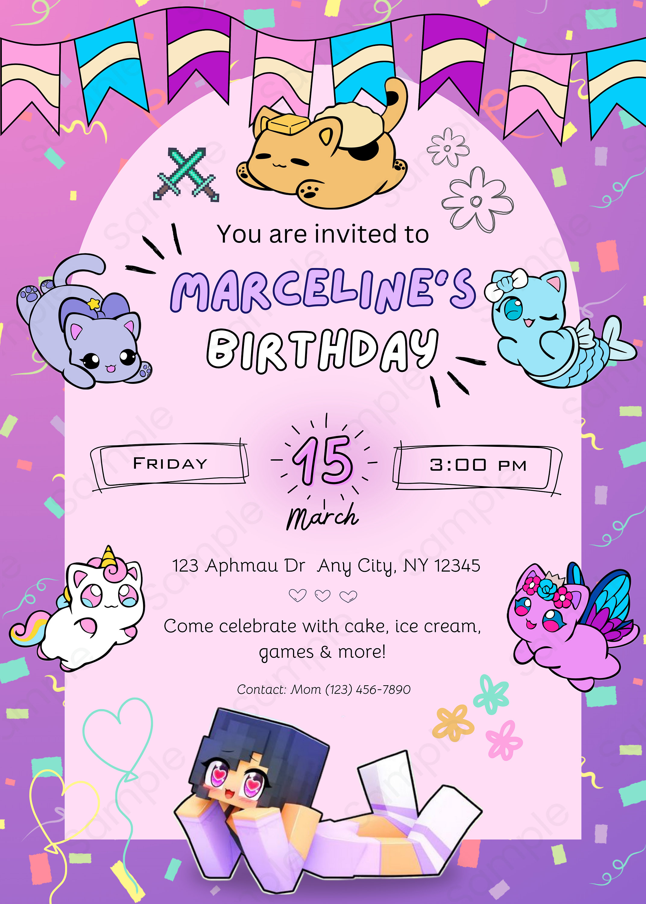 Aphmau Editable Printable Birthday Party Invitation, Editable in Canva ...
