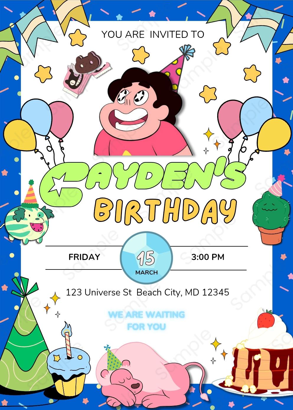 Steven Universe Editable Printable Birthday Invitation, Crystal Gems ...