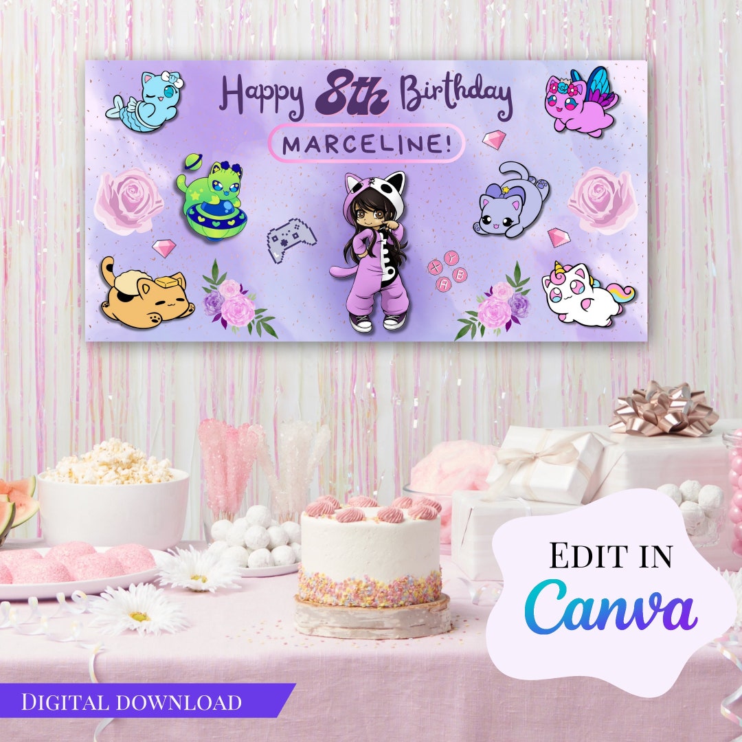 Aphmau Meemeow Editable Printable Kids Birthday Banner, Aphmau Birthday ...