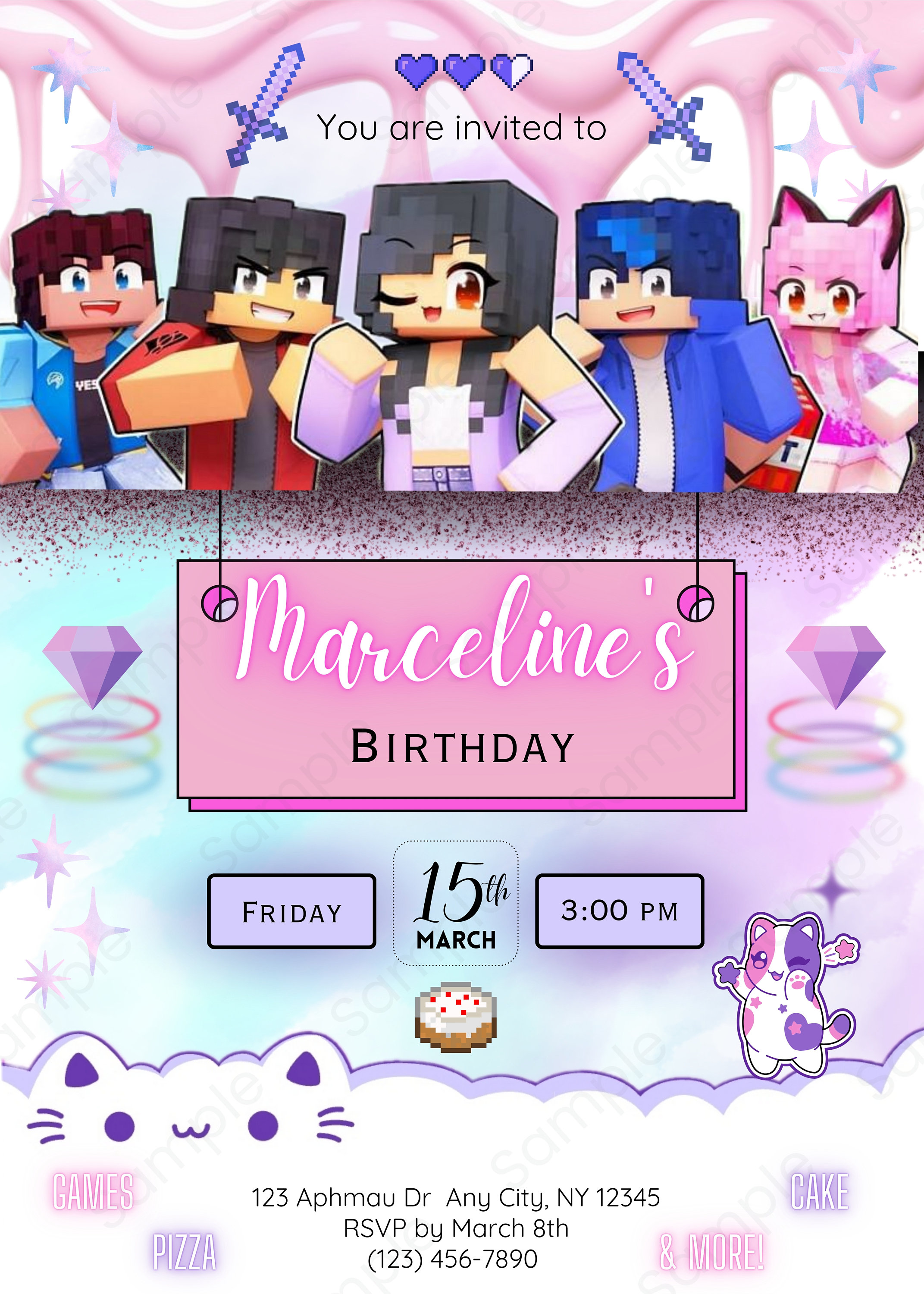 Aphmau Editable Printable Birthday Party Invitation, Editable in Canva ...