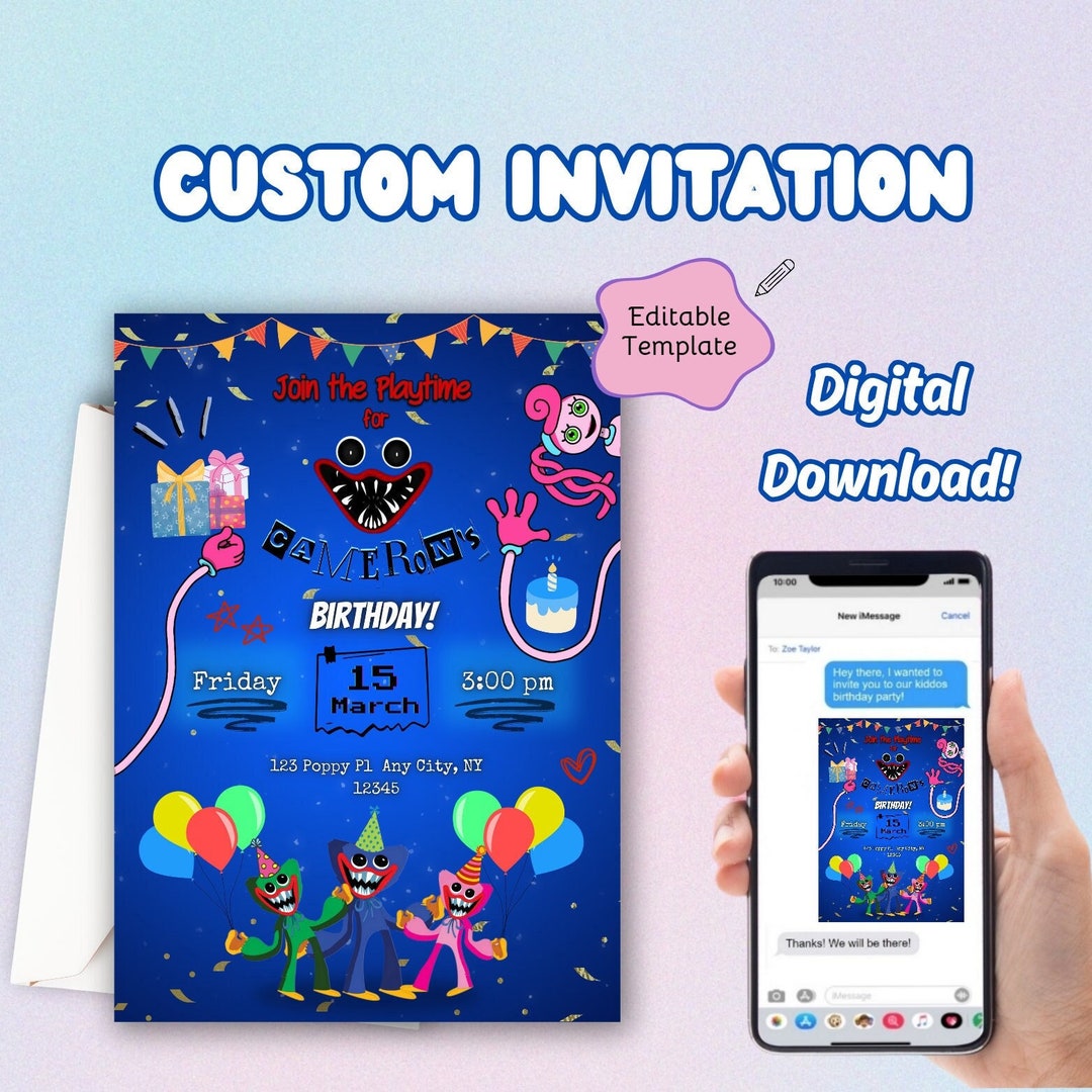 Poppy Playtime Editable Printable Birthday Party Invitation, Editable ...