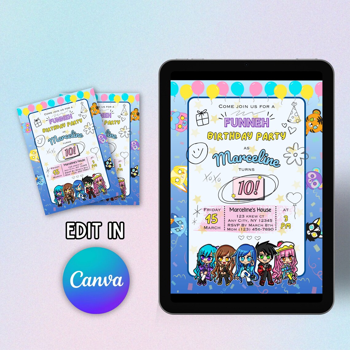 Itsfunneh, Funneh Krew, Editable Printable Birthday Party Invitation ...
