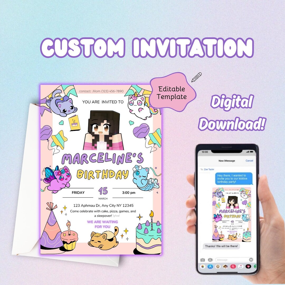 Aphmau Editable Printable Birthday Party Invitation, Editable in Canva ...