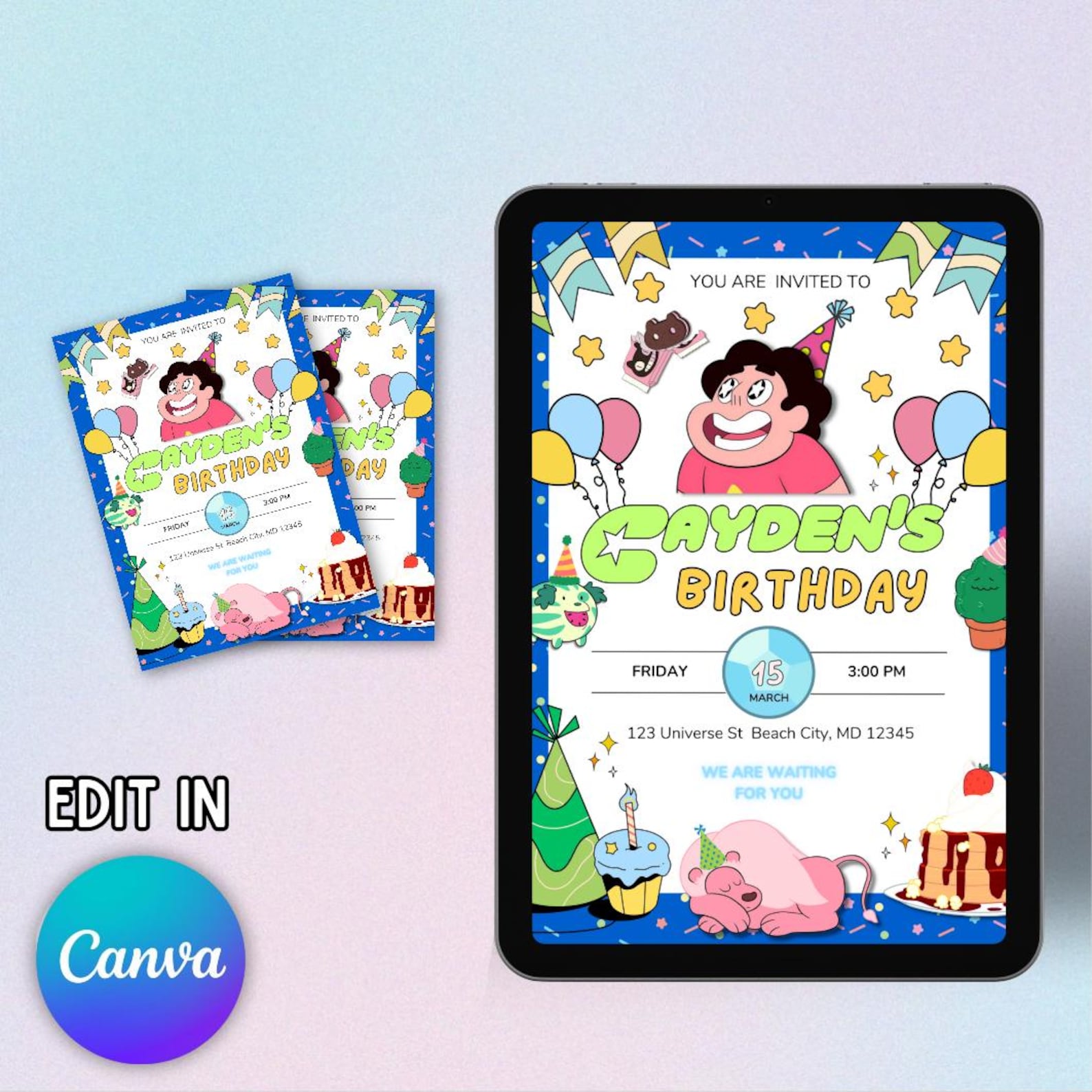 Steven Universe Editable Printable Birthday Invitation, Crystal Gems ...