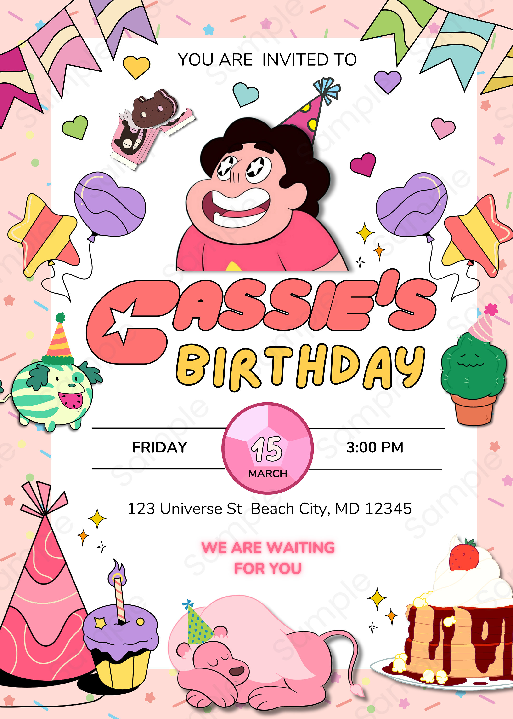 Steven Universe Editable Printable Birthday Invitation, Crystal Gems ...