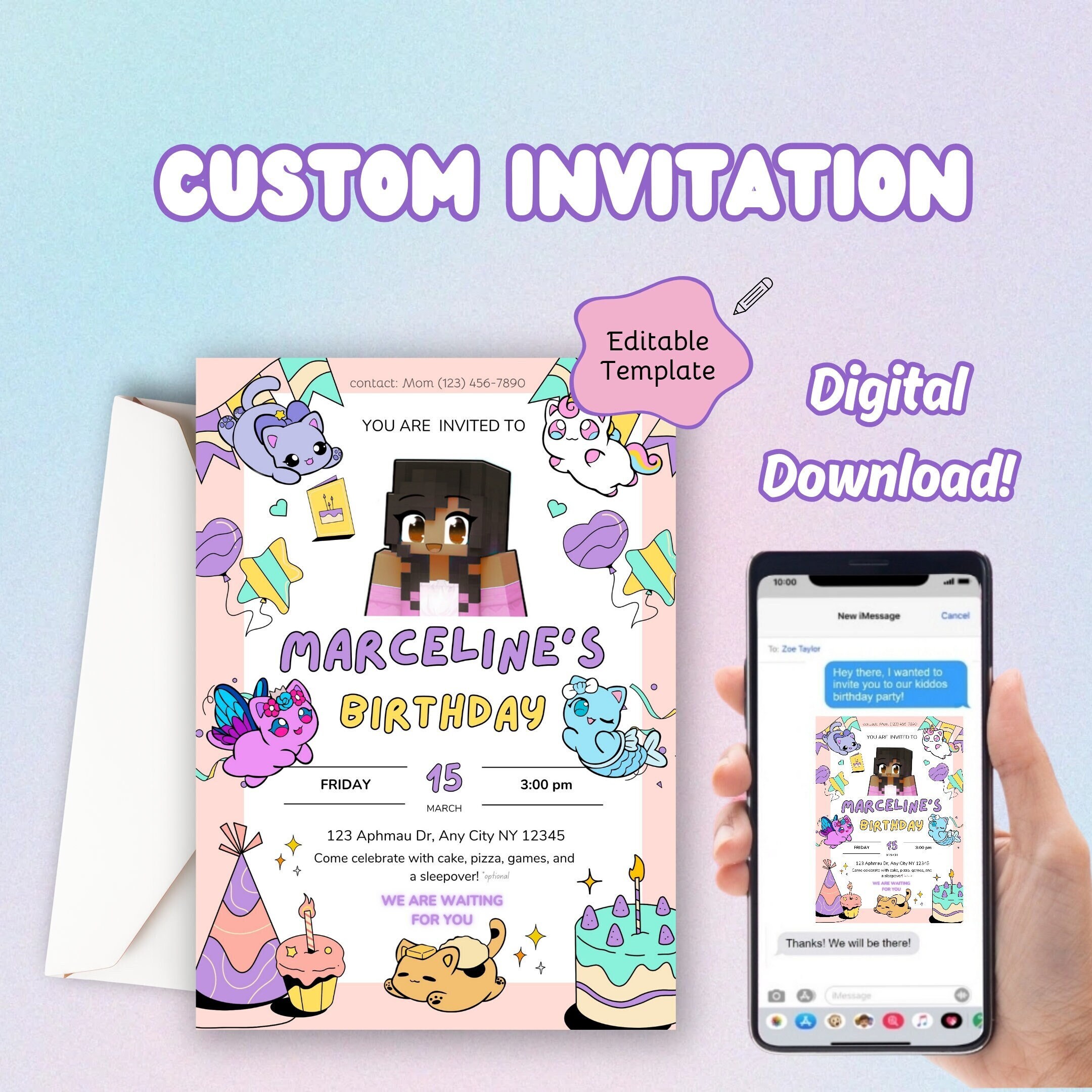 Aphmau Editable Printable Birthday Party Invitation, Editable in Canva ...