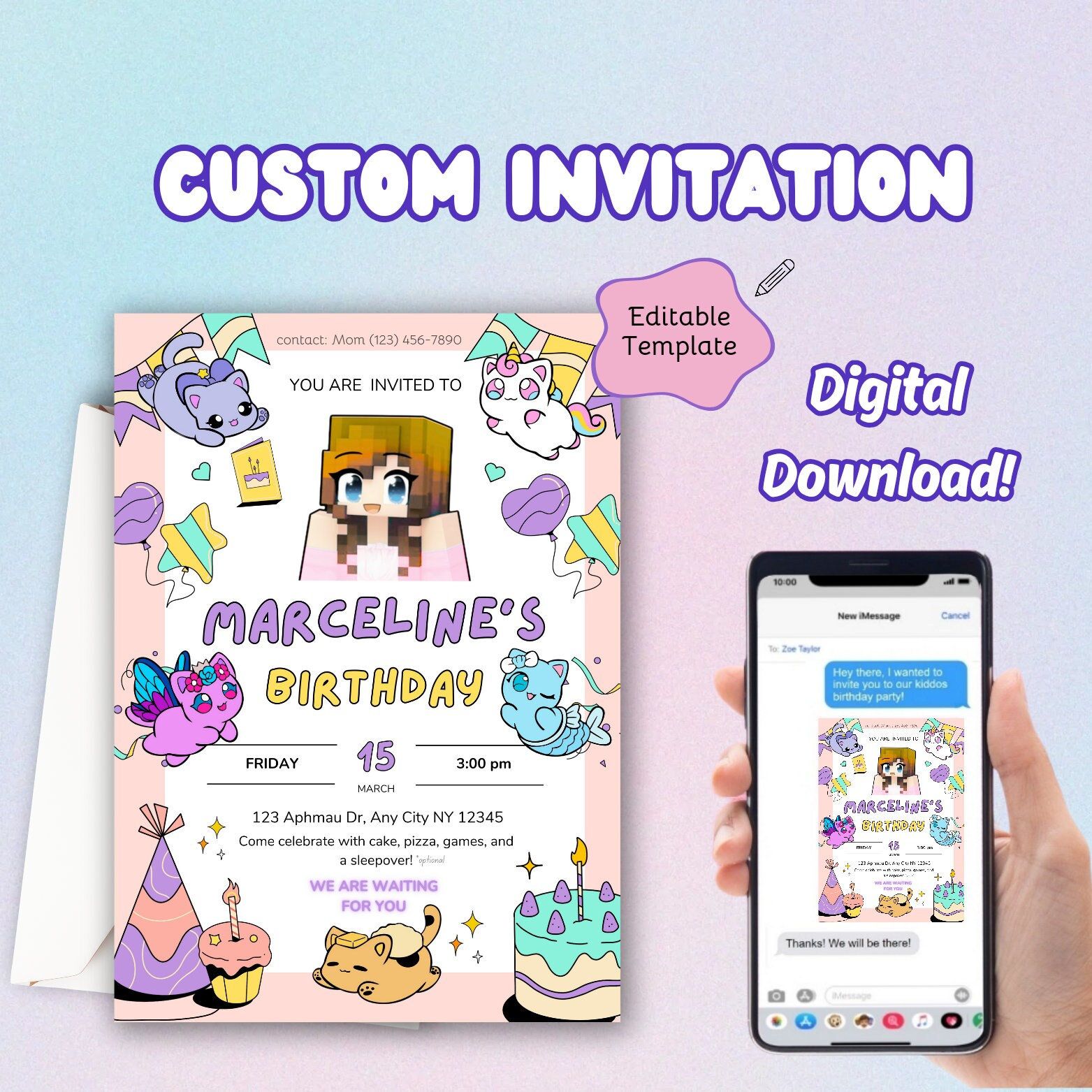 Aphmau Editable Printable Birthday Party Invitation, Editable in Canva ...