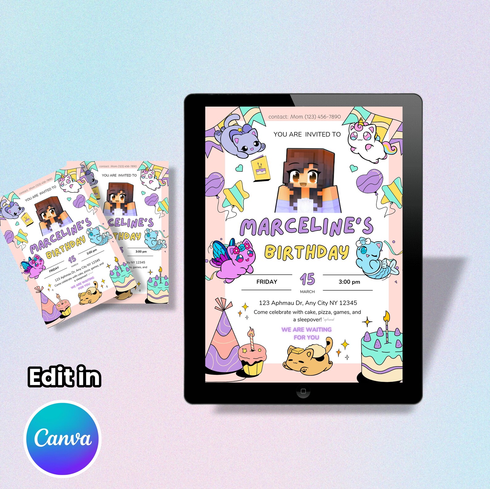 Aphmau Editable Printable Birthday Party Invitation, Editable in Canva ...