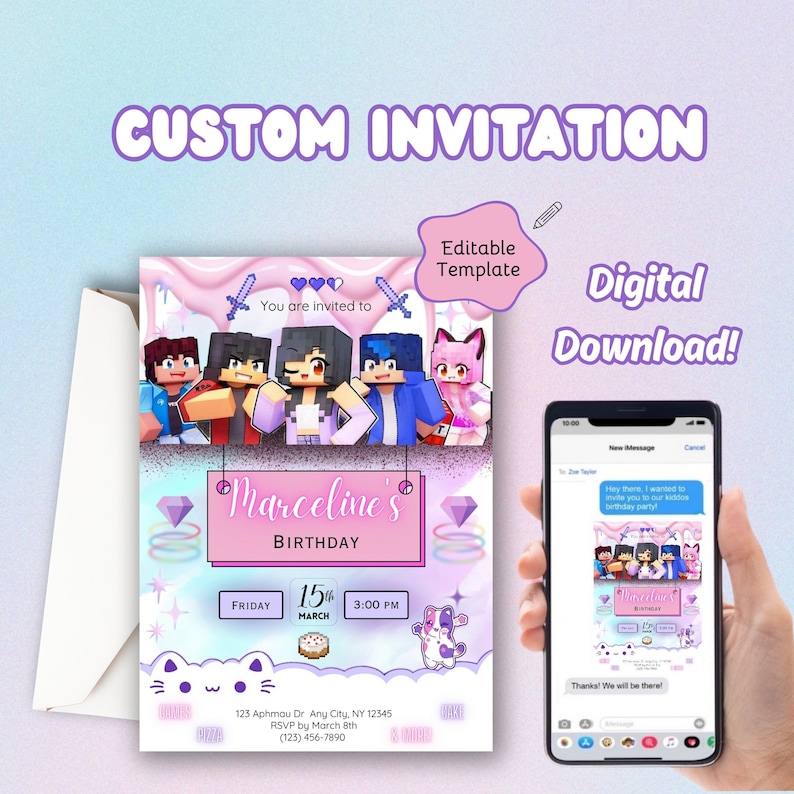 Aphmau Editable Printable Birthday Party Invitation, Editable in Canva ...