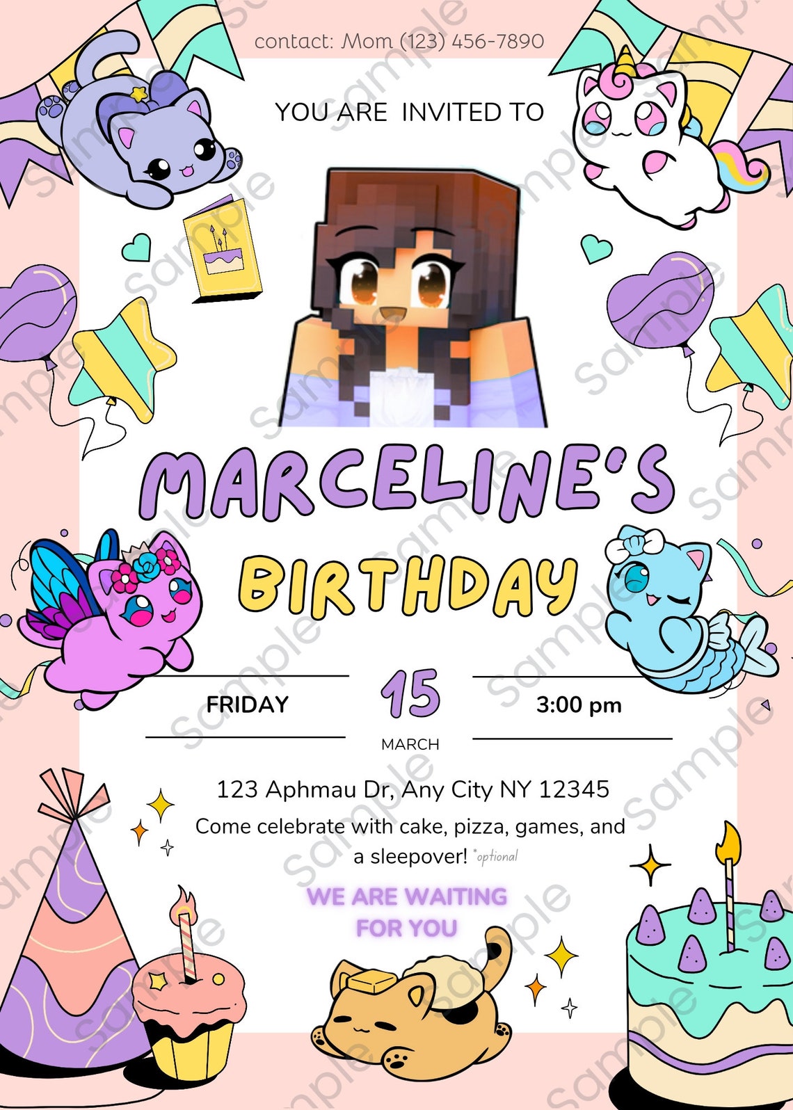 Aphmau Editable Printable Birthday Party Invitation, Editable in Canva ...