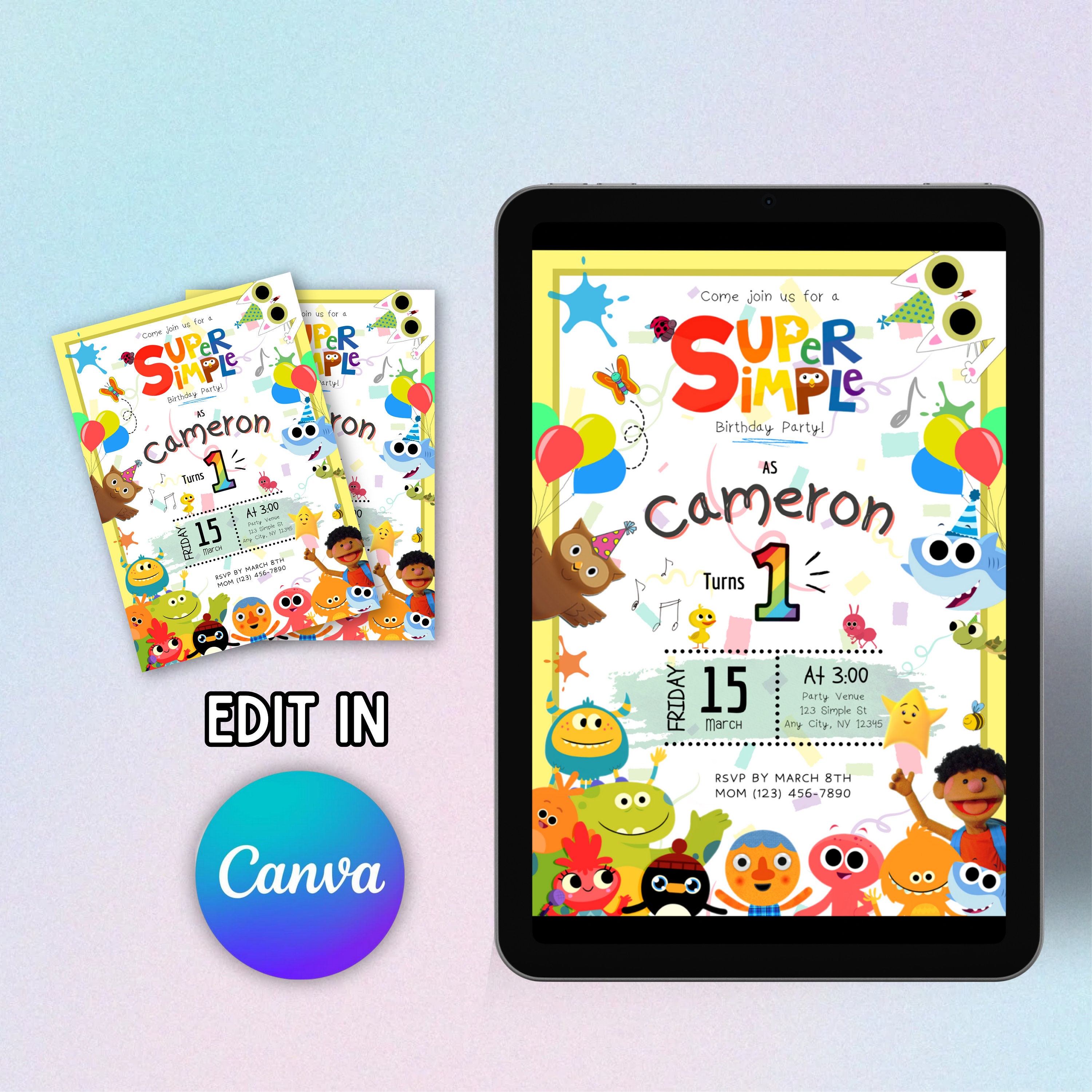 Super Simple Songs Editable Printable Birthday Party Invitation ...