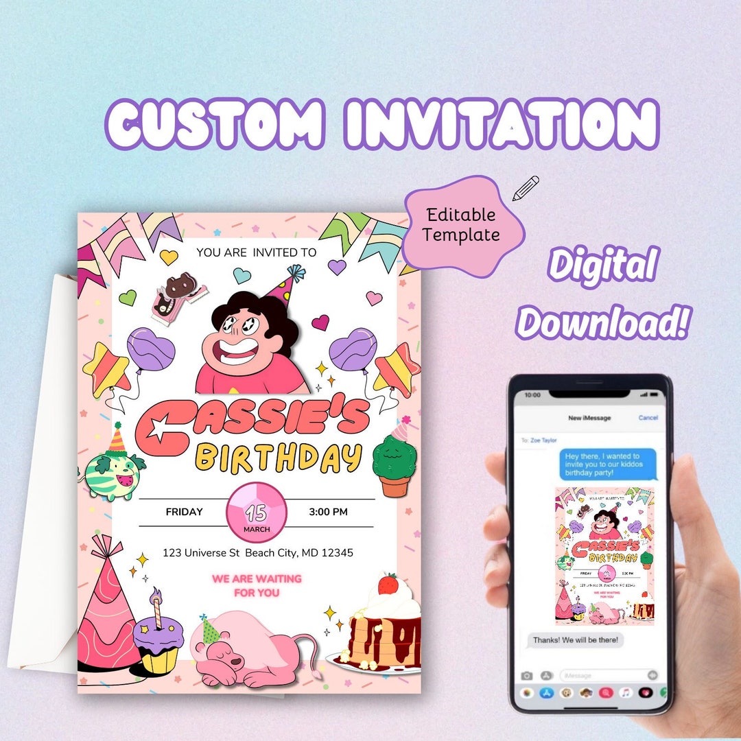 Steven Universe Editable Printable Birthday Invitation, Crystal Gems ...