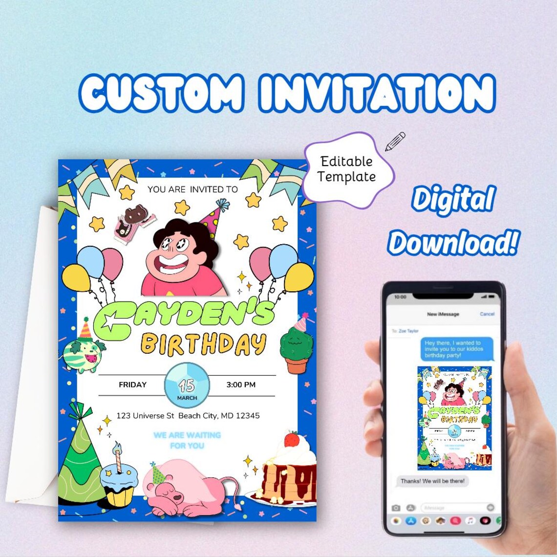 Steven Universe Editable Printable Birthday Invitation, Crystal Gems ...