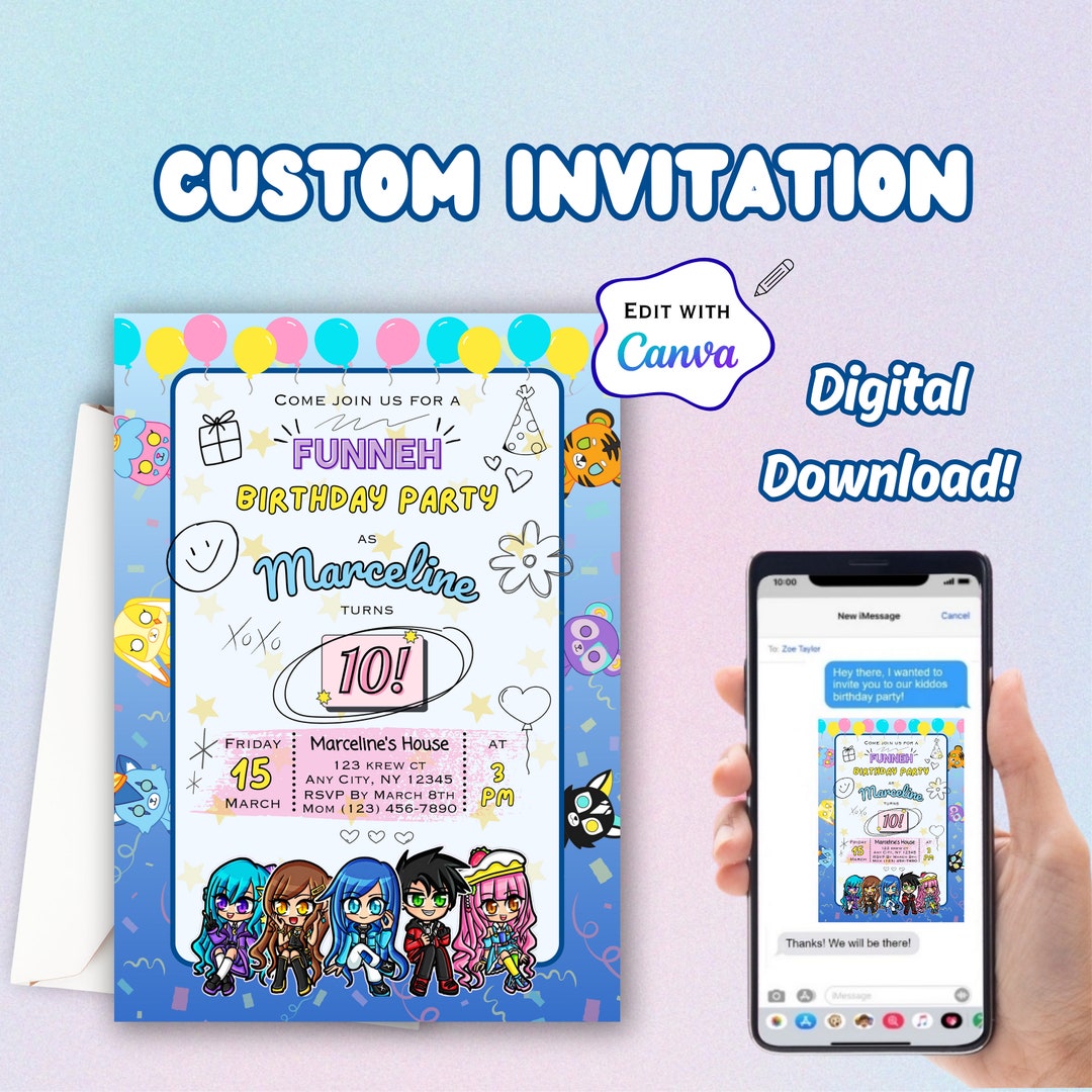 Itsfunneh, Funneh Krew, Editable Printable Birthday Party Invitation ...