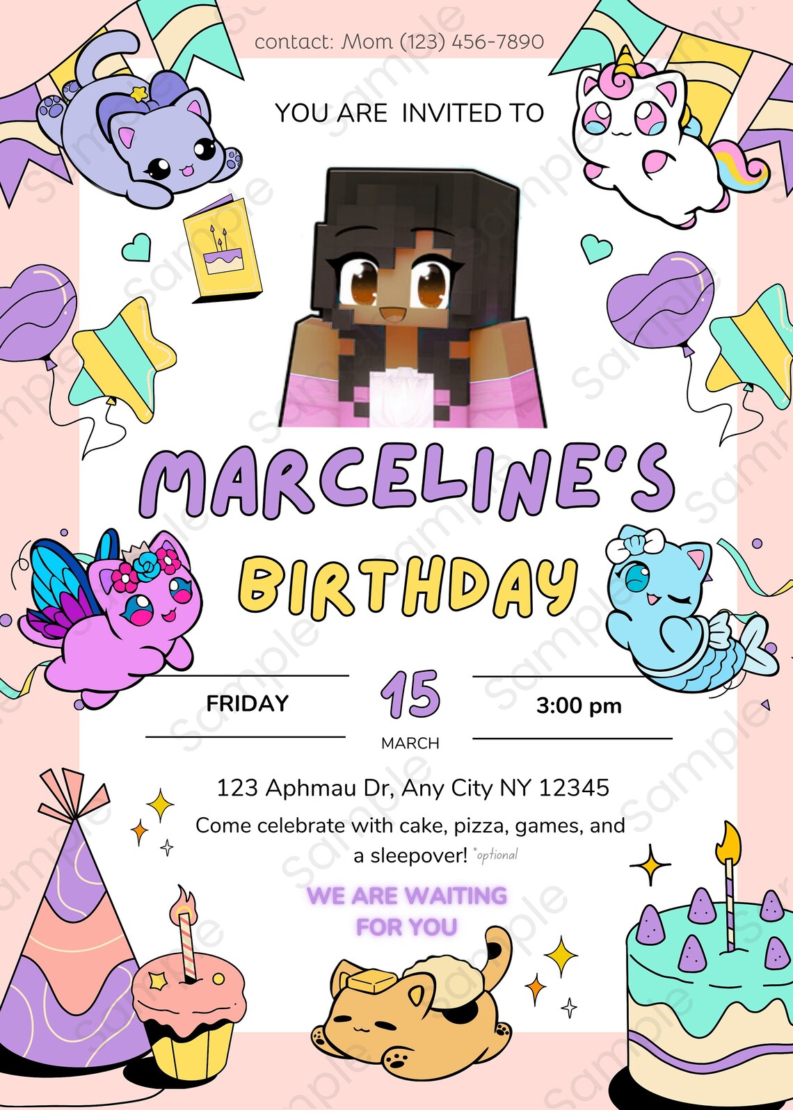 Aphmau Editable Printable Birthday Party Invitation, Editable in Canva ...