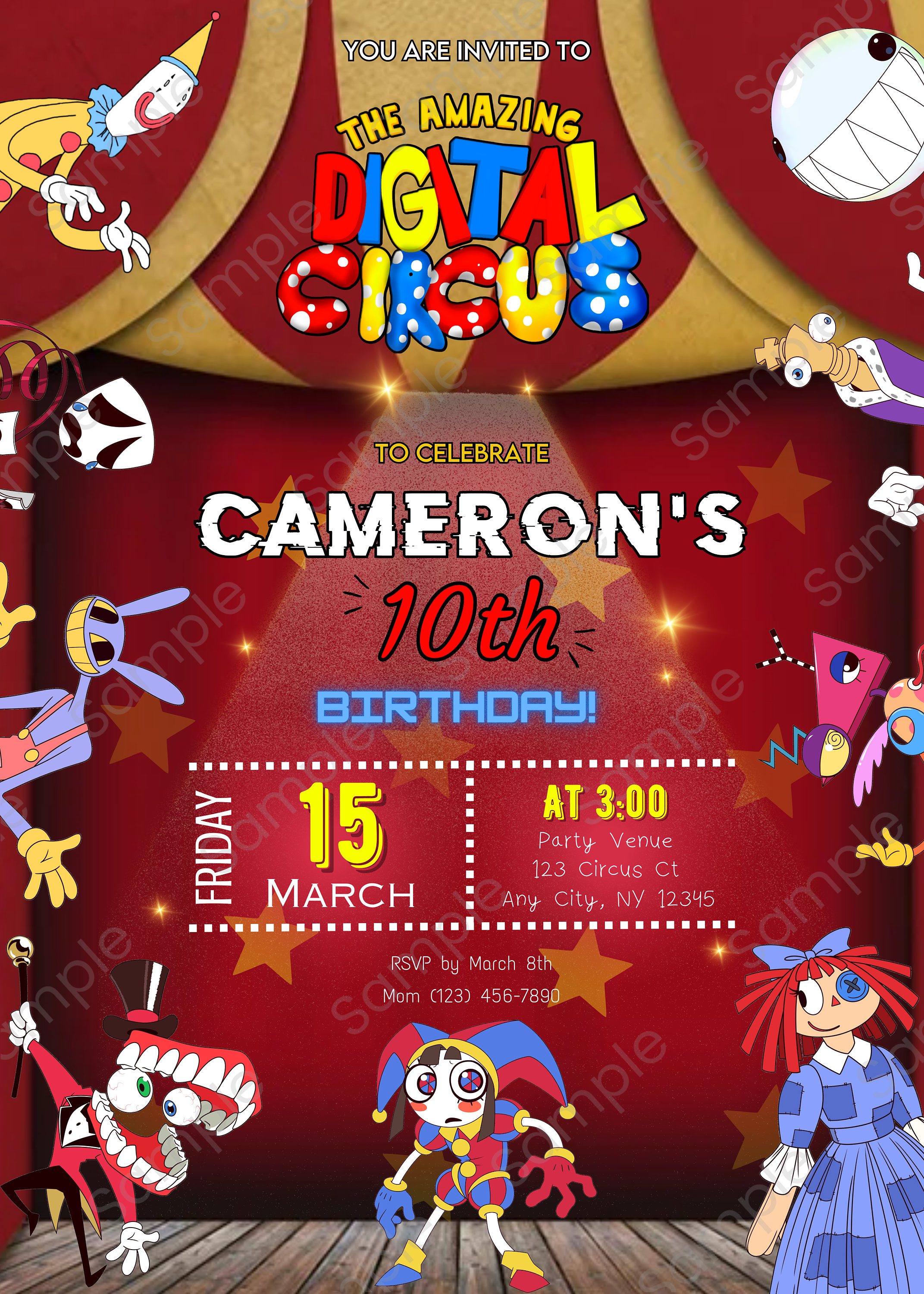 The Amazing Digital Circus Editable Printable Birthday Party Invitation ...